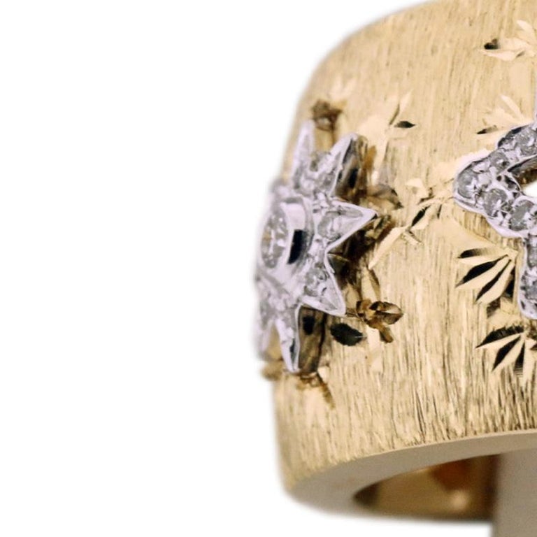 Customizable 18K Yellow and White Gold Flower Openwork Diamond Ring in ...