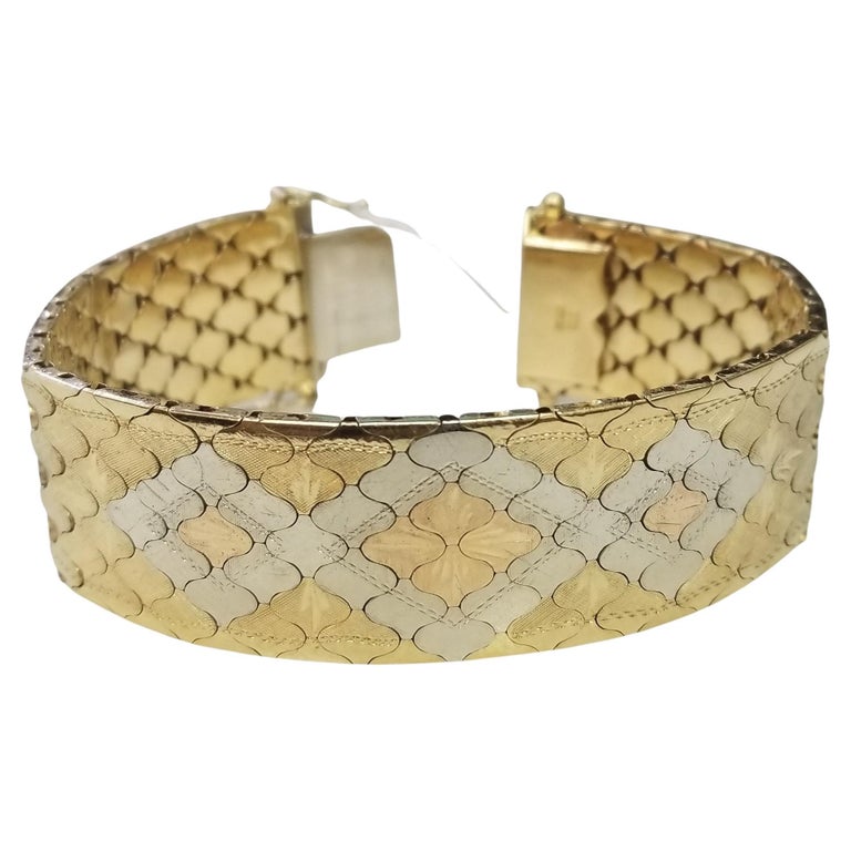18k Yellow and White Gold "Italy" Fine-Mesh Link Design Bracelet For ...