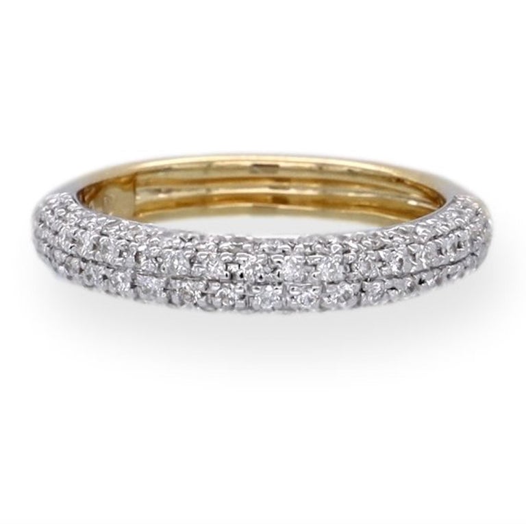 18k Yellow White Gold Round Pave Diamond 4 Row Band Ring 0.51 Cts For ...