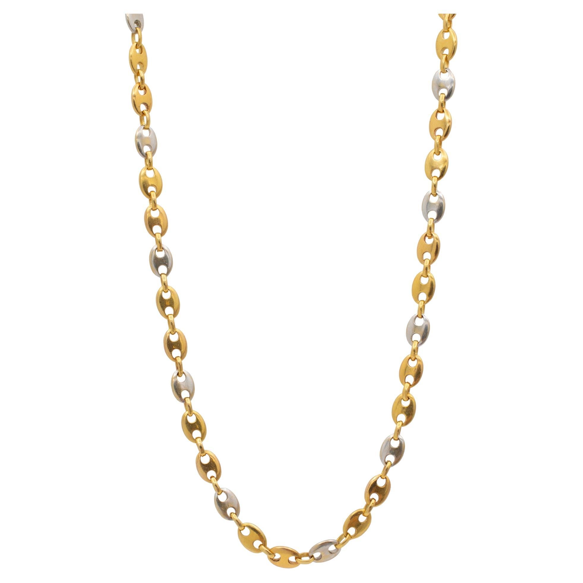18K Yellow and White Gold Two Tone Puff Gucci Link Chain Necklace For ...