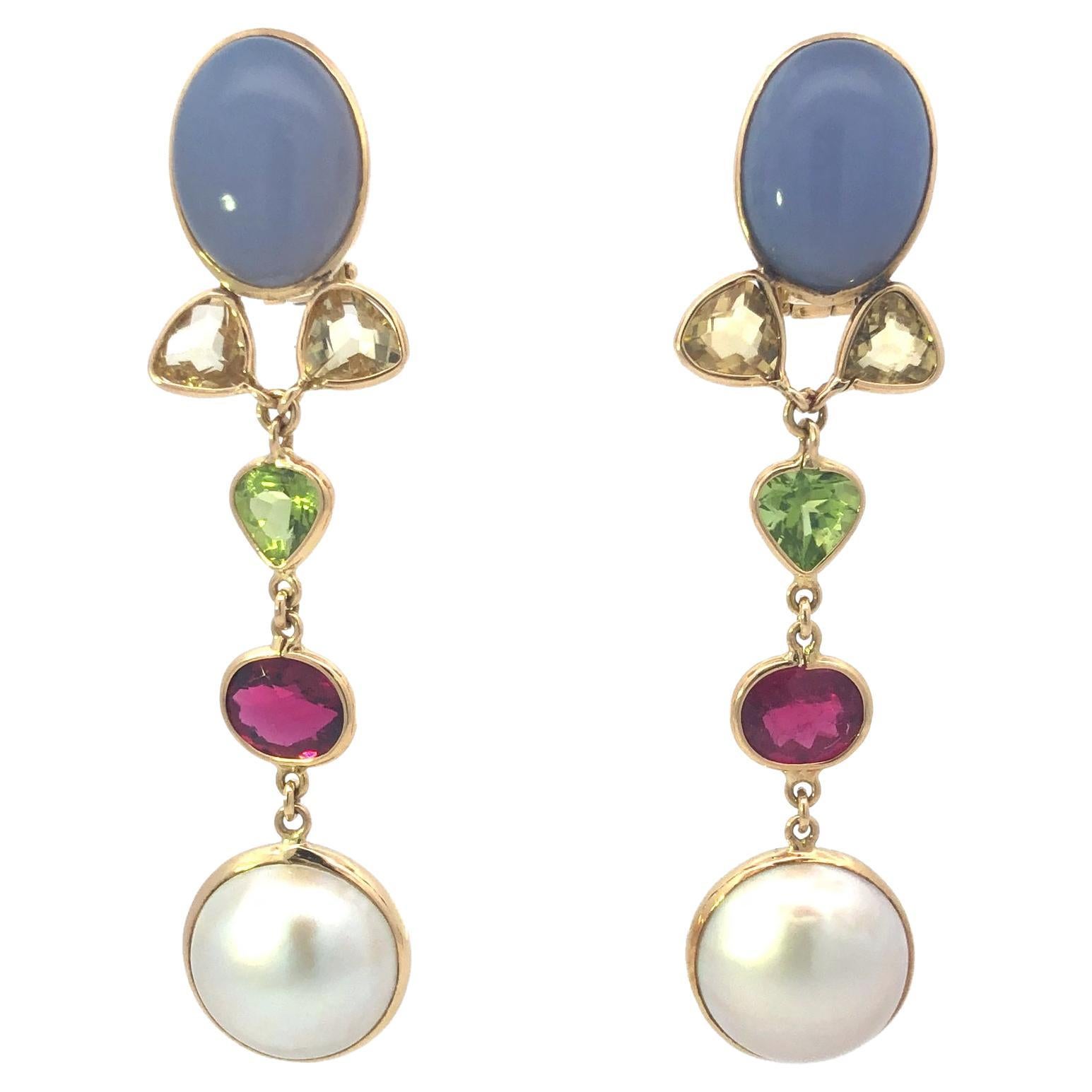 LAURA MUNDER Diamond, Chalcedony and Peridot Heart Earrings at 1stDibs
