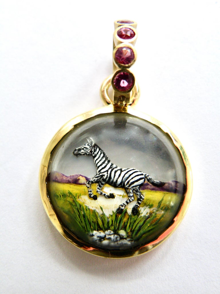 18k Zebra Reverse Crystal Pendant For Sale at 1stDibs