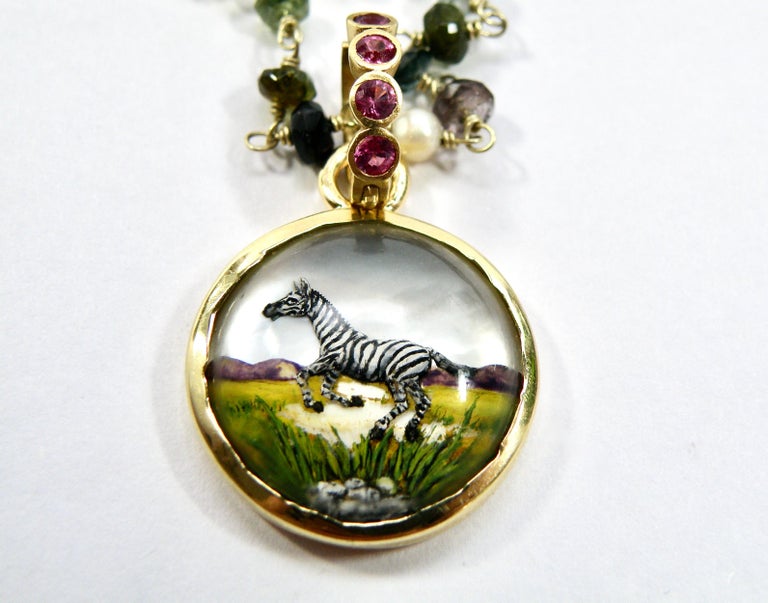 18k Zebra Reverse Crystal Pendant For Sale at 1stDibs