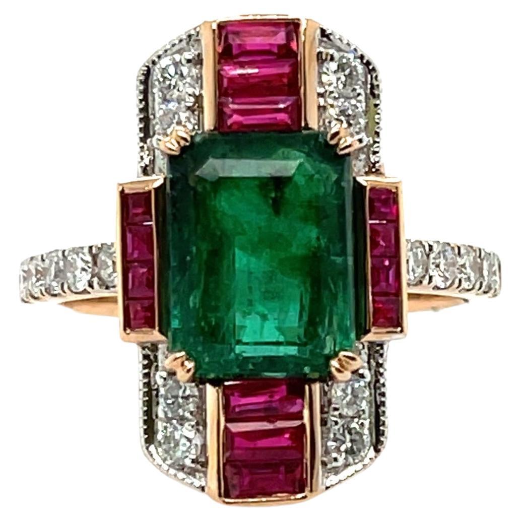 Deco Ruby Emerald Diamond Pagoda Ring 18 Karat For Sale at 1stDibs ...