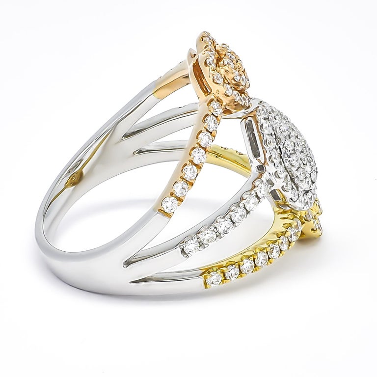 18KT 3 Tone White Gold Round Diamonds 3 Multi Cluster Halo Multi Row ...