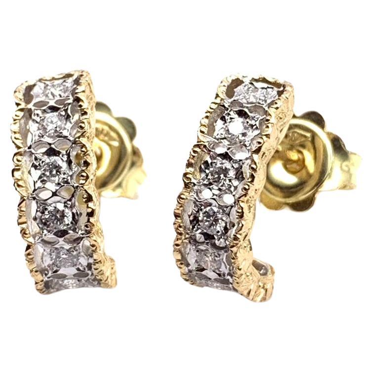 18KT Florentine Engraved Two-Toned Diamond Studs For Sale at 1stDibs
