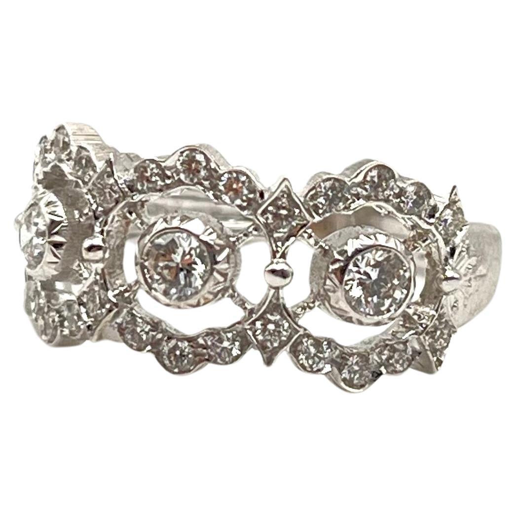 18KT Florentine Engraved Diamond Ring For Sale at 1stDibs