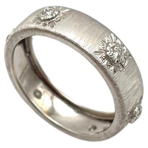 18 Karat Florentine Engraved Diamond Eternity Band For Sale at 1stDibs