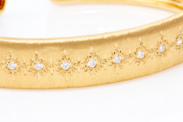 18 Karat Gold and Diamond Florentine Engraved Bracelet, Crafted in ...