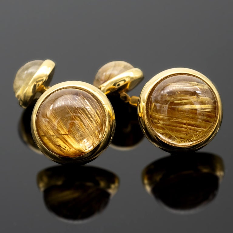 18KT. Gold and Rutilated Quartz Cufflinks For Sale at 1stDibs