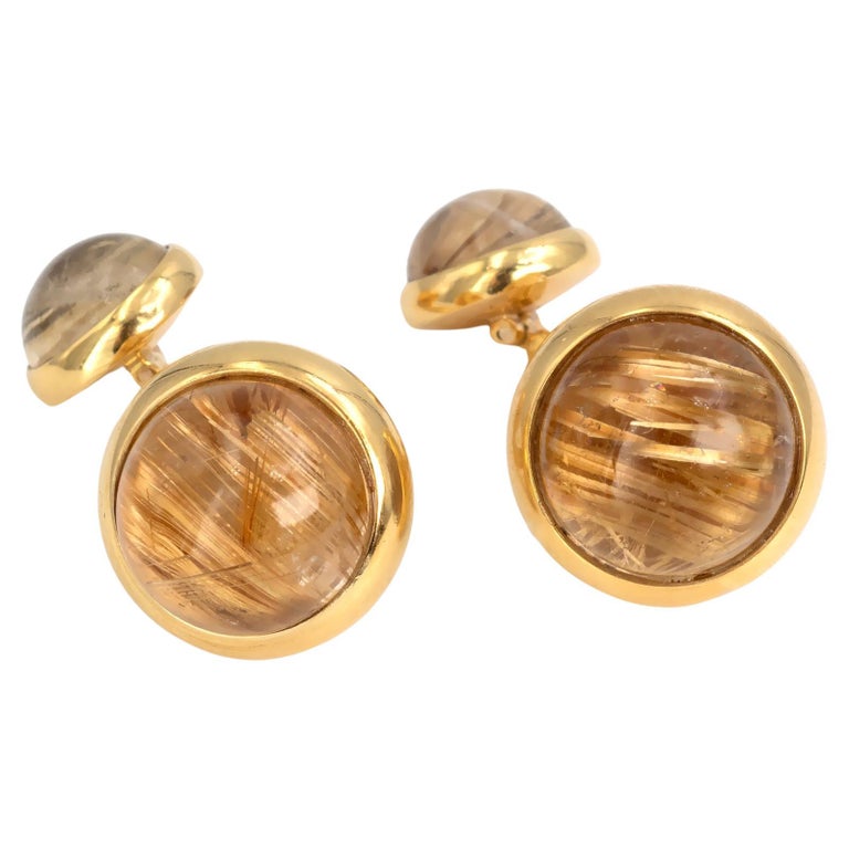 18KT. Gold and Rutilated Quartz Cufflinks For Sale at 1stDibs