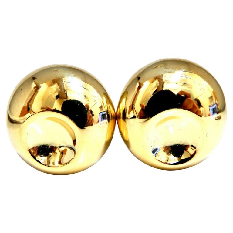 18kt Gold Clip Earrings Panda Eye Domed For Sale at 1stDibs