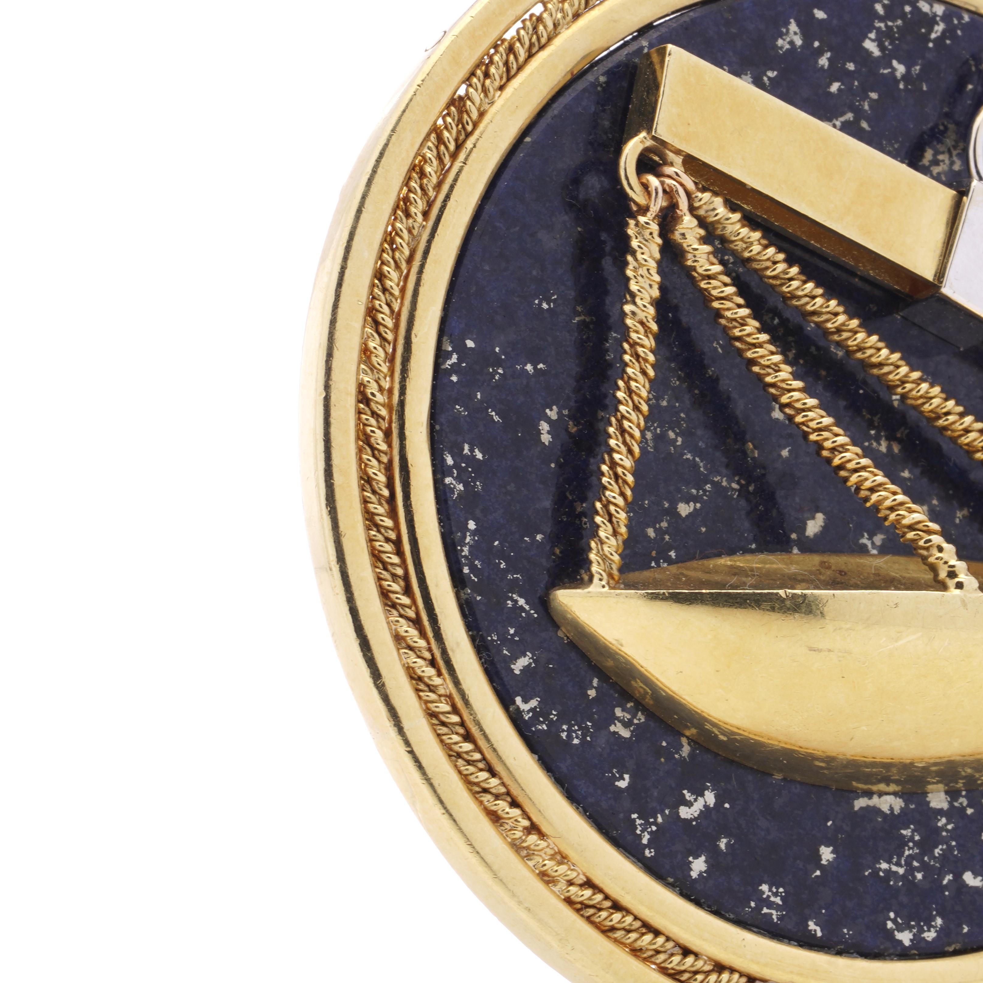 18 Karat Gold Heavy Libra Zodiac Sign Pendant with Lapis Lazuli and ...