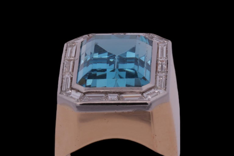 18kt Gold Ring GRS Certified Santa Maria Aquamarine 15.6ct, Estate ...
