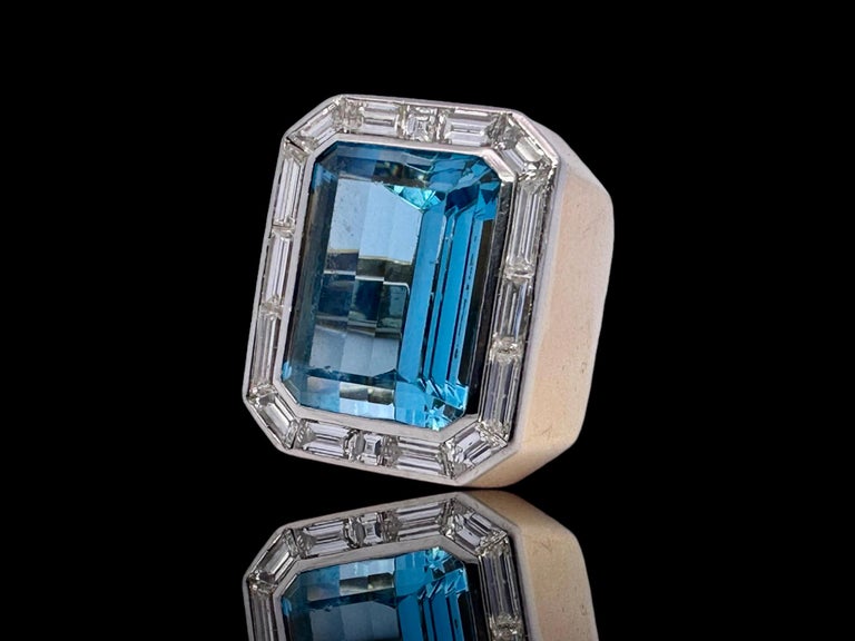 18kt Gold Ring GRS Certified Santa Maria Aquamarine 15.6ct, Estate ...