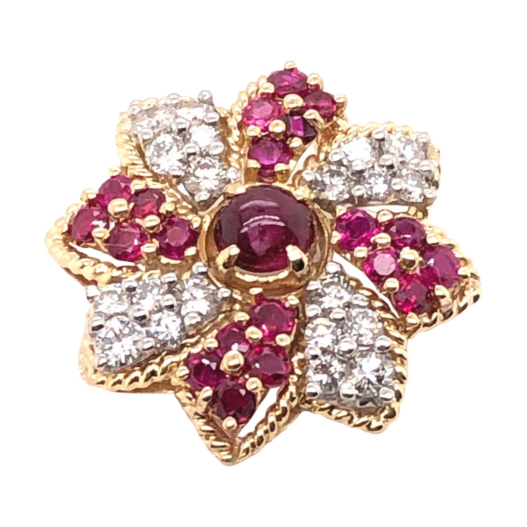 18kt Gold Ruby and Diamond Vintage 1960's Pendant at 1stDibs