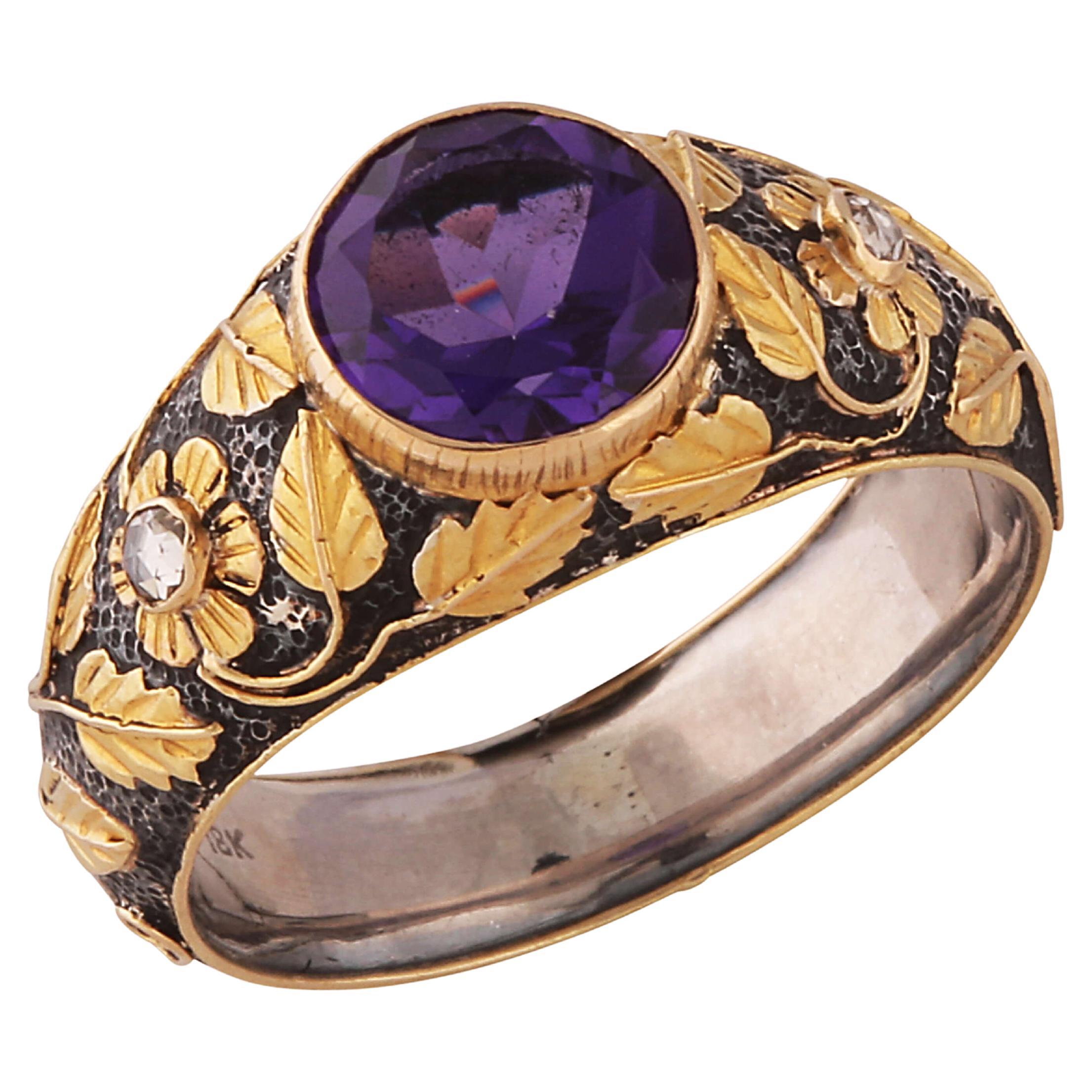 Antique Amethyst Silver Gold Ring For Sale at 1stDibs