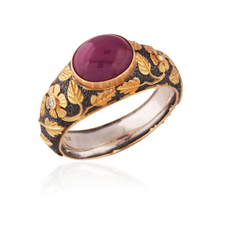 18kt Gold and Silver Ruby and Diamond Ring For Sale at 1stDibs
