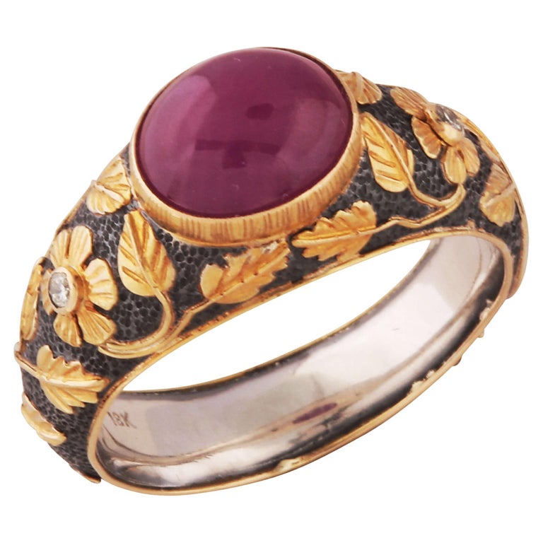 18kt Gold and Silver Ruby and Diamond Ring For Sale at 1stDibs