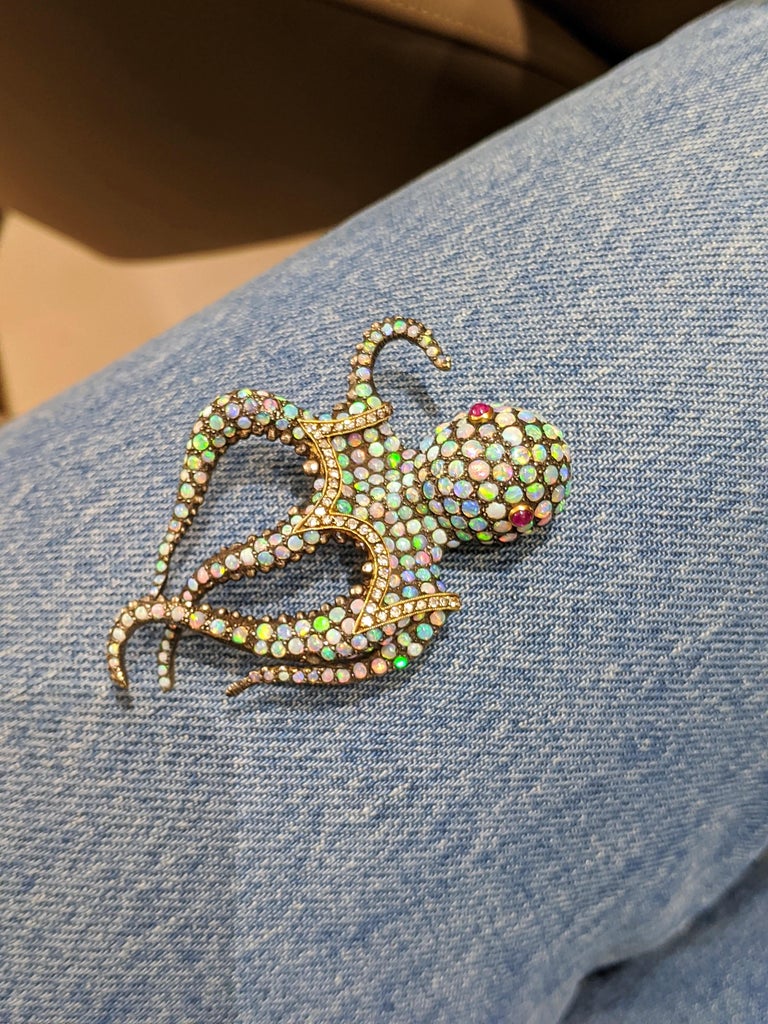 18KT Gold and Sterling Silver Octopus Brooch with 7.10Ct. Opals ...