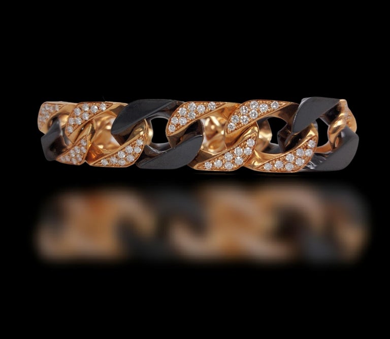 18kt Pink Gold Bracelet With Brilliant Cut Diamonds and Black Onyx For ...