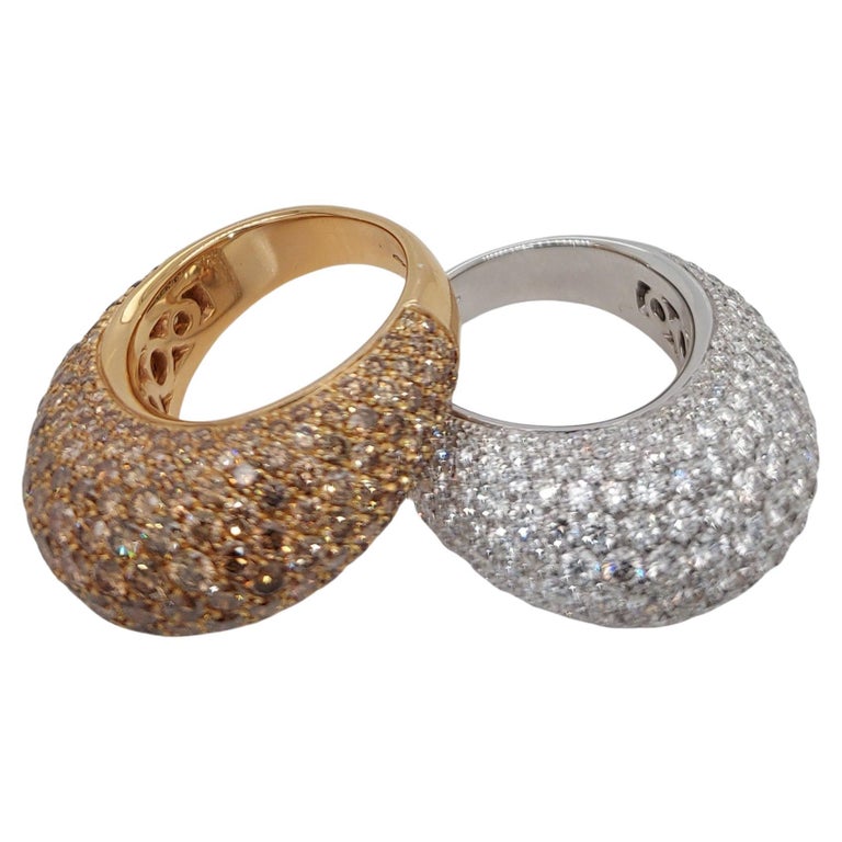 18kt Pink Gold and White Gold Ring with White and Cognac Diamonds For ...