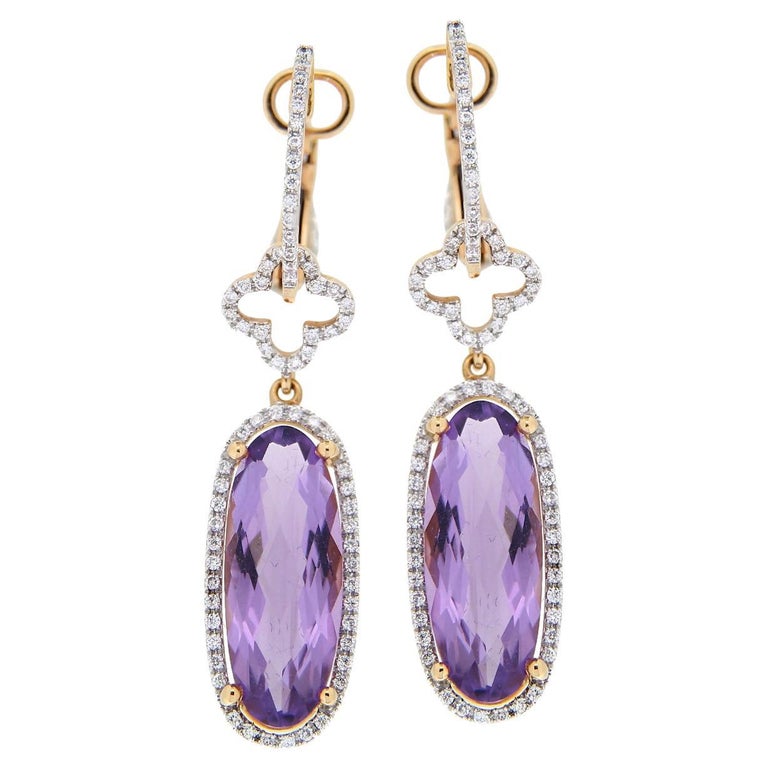 18kt Rose Gold Dangling Earrings 7.89ct Violet Amethysts and 0.45ct ...