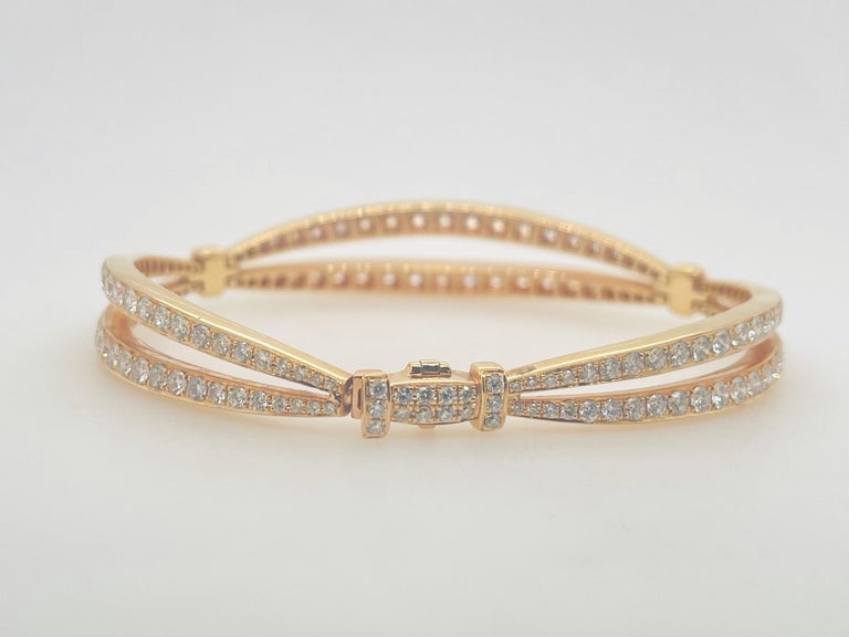 18kt Rose Gold Diamond Open Link Bangle For Sale at 1stDibs