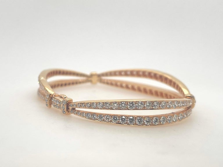 18kt Rose Gold Diamond Open Link Bangle For Sale at 1stDibs