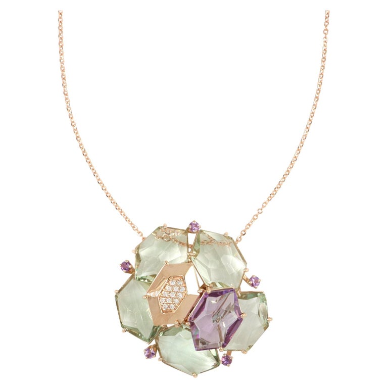 18kt Rose Gold Les Gemmes Amethyst Necklace with Amethyst and Diamonds ...