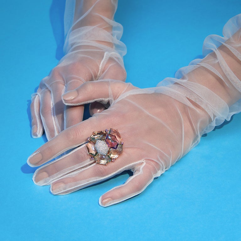 Customizable 18kt Rose Gold Les Gemmes Big Ring with Green and Purple ...