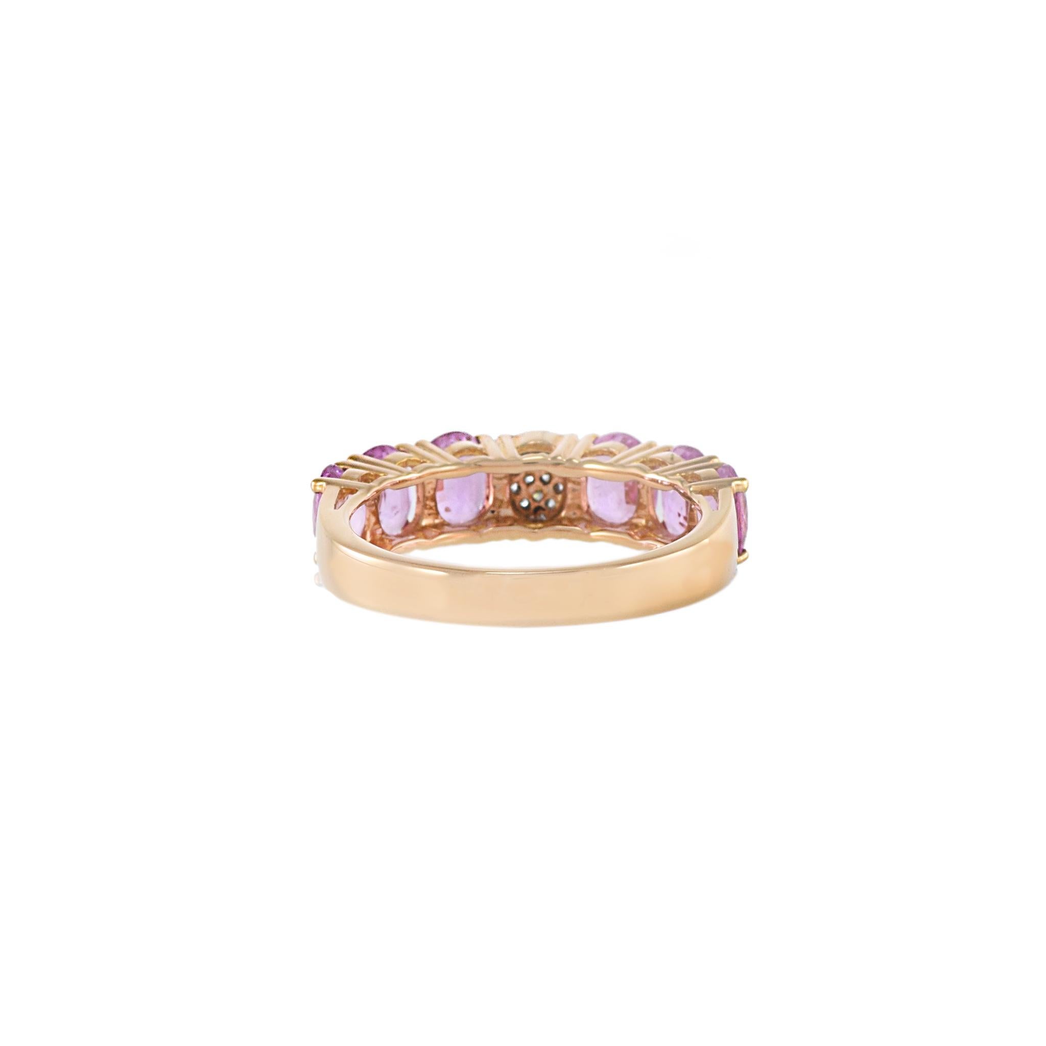18KT Rose Gold Pink Sapphire And Diamond Band For Sale at 1stDibs