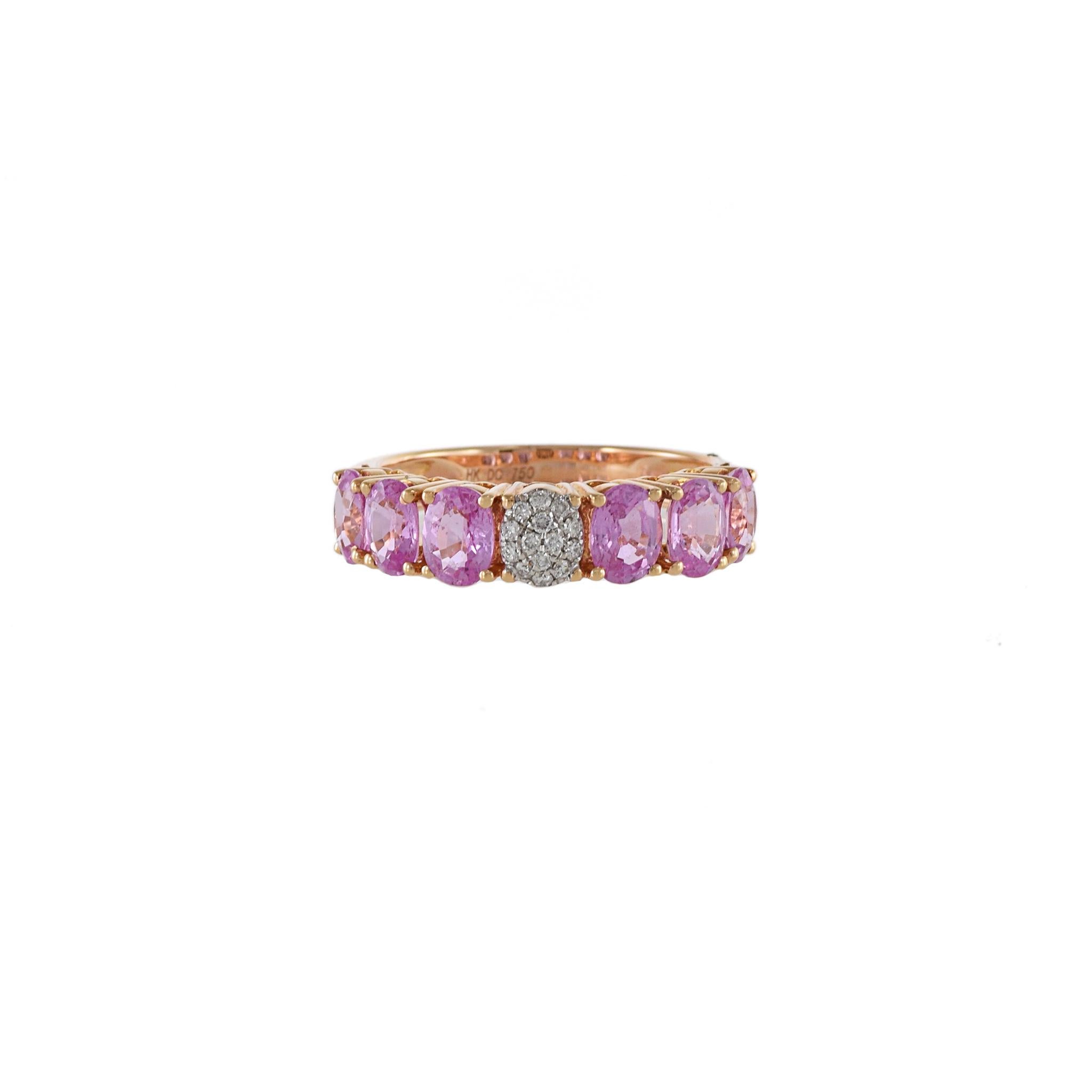 18KT Rose Gold Pink Sapphire And Diamond Band For Sale at 1stDibs