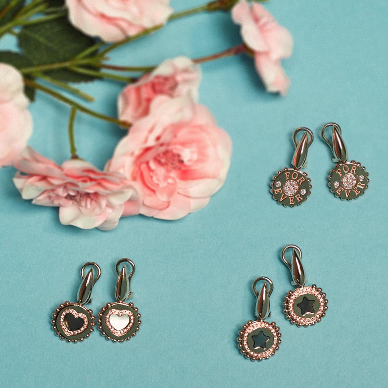 18kt Rose Gold Reverse Earrings "Star" With Diamonds and Mother-of ...