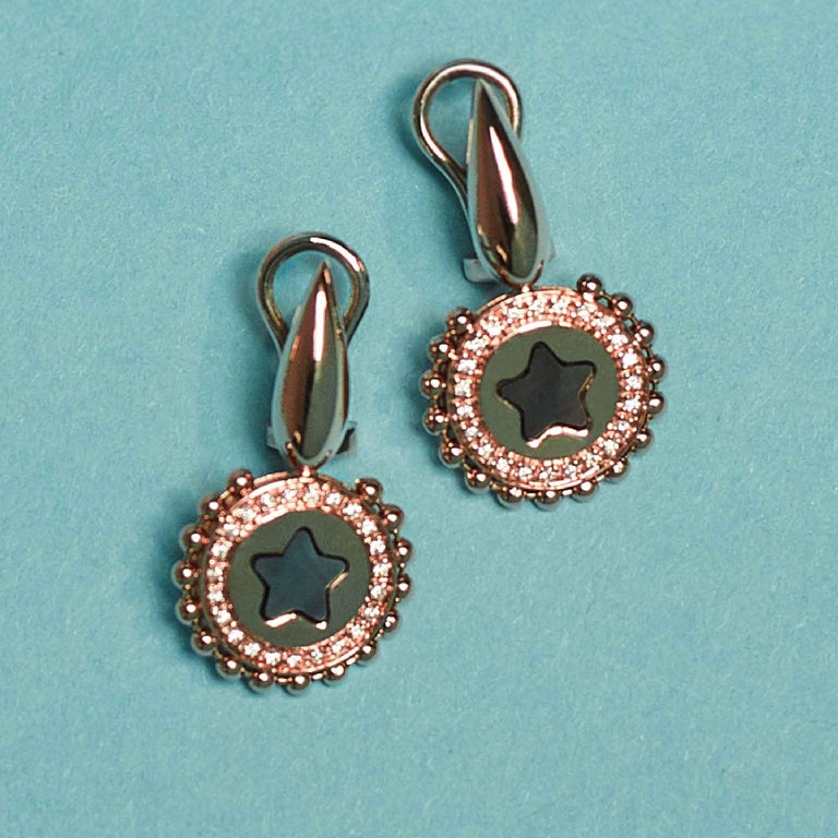 18kt Rose Gold Reverse Earrings "Star" With Diamonds and Mother-of ...
