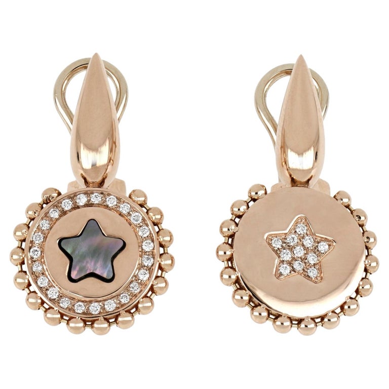 18kt Rose Gold Reverse Earrings "Star" With Diamonds and Mother-of ...