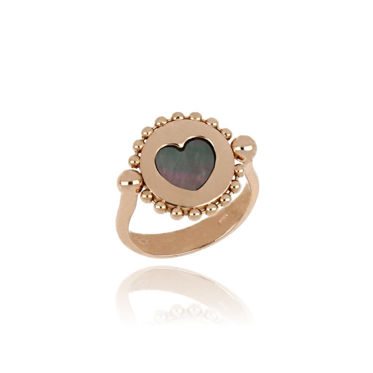 Customizable 18kt Rose Gold Reverse Ring "Heart" with Diamonds and ...