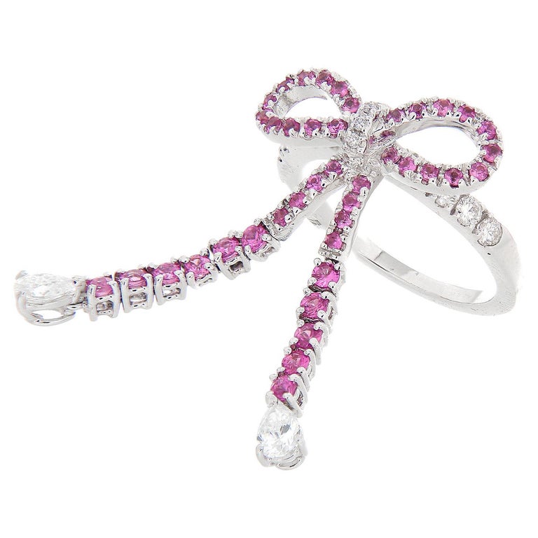 18kt Staurino Ribbon Bow Ring Pink Sapphires 0.92 Carat White Diamonds ...