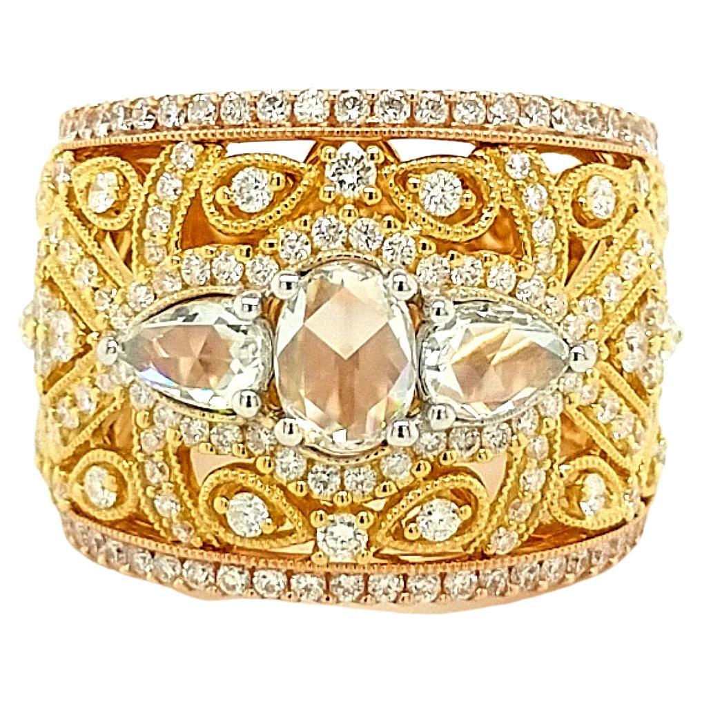 18kt Gold Ring with 6.11 Carat Rough Diamonds, 1.7 Carat Brilliant Cut ...