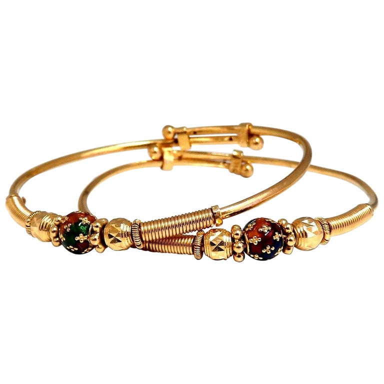 18 Karat Twin Girl's Bangle Bracelets Adjustable Interlocking Vintage ...