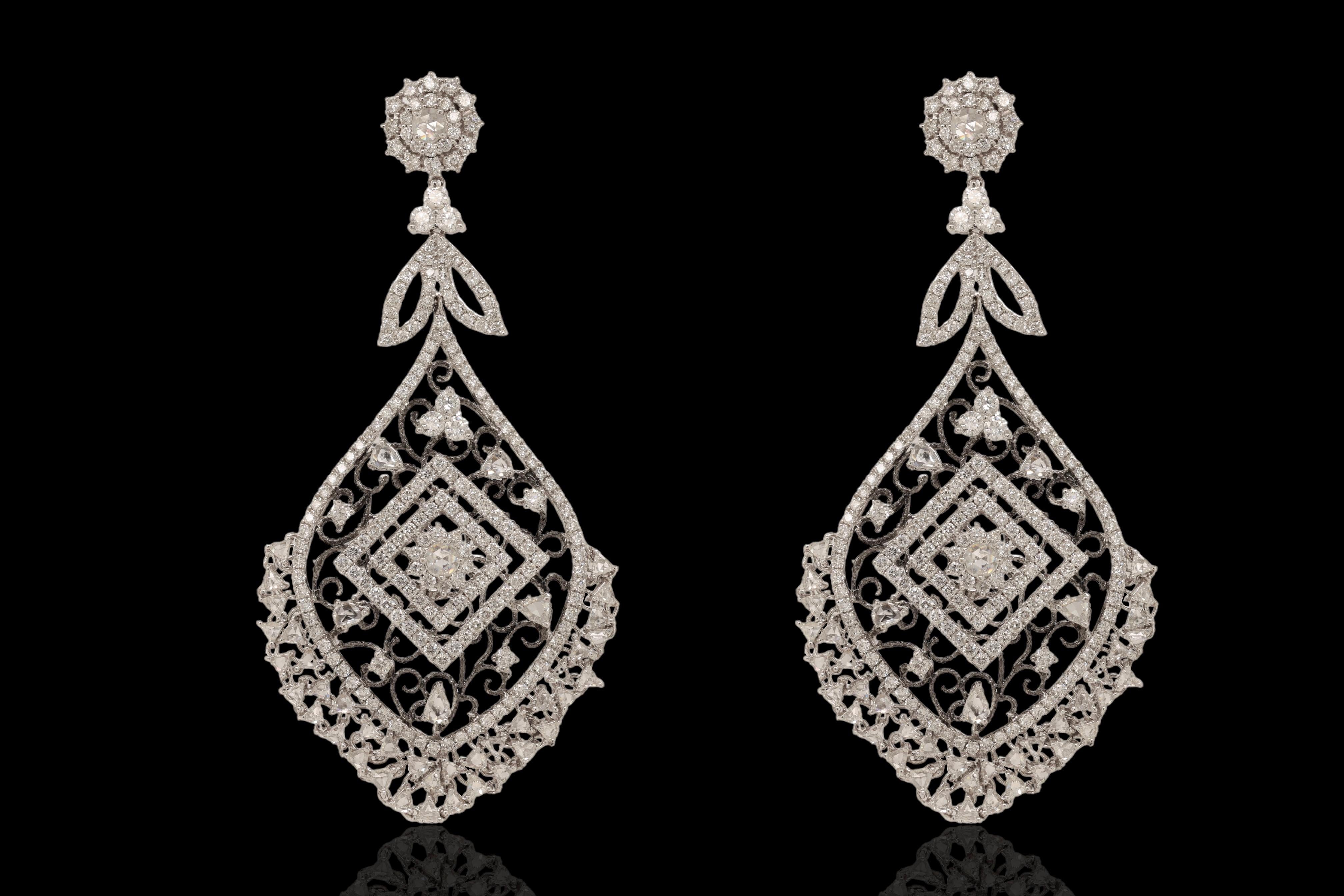 18kt W Gold Jacob and Co Chandelier Earrings With Rose Cut and ...