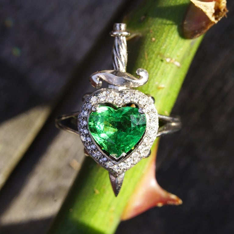Seductive Heart and Dagger Ring in 18 Karat Gold, Tsavorite Garnet and ...