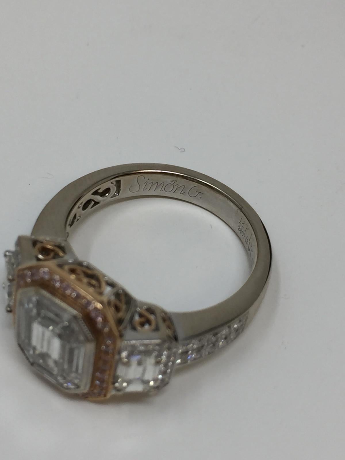 18 Karat White Gold 1.83 Carat Simon G Diamond Emerald Cut Engagement ...