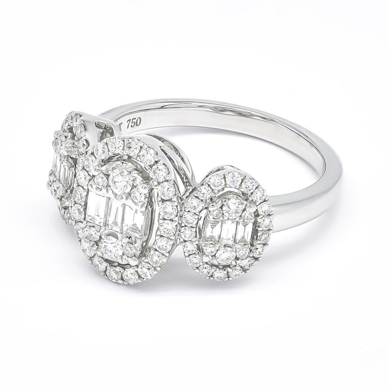 Customizable 18KT White Gold 3 Cluster Diamond Engagement Ring R61146, Statement Diamond Ring ...