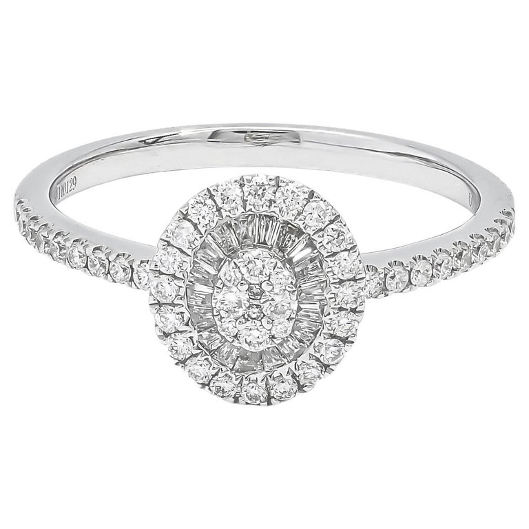 18kt White Gold Baguette Diamonds Starburst Cluster Anniversary Ring ...