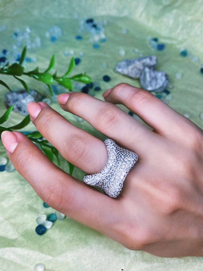 Customizable 18kt White Gold Bone Shape Ring of 7.32ct diamonds For ...