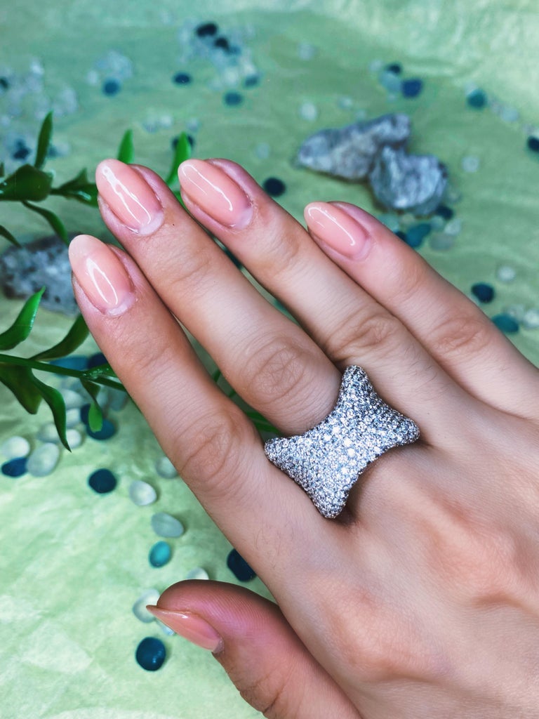 Customizable 18kt White Gold Bone Shape Ring of 7.32ct diamonds For ...