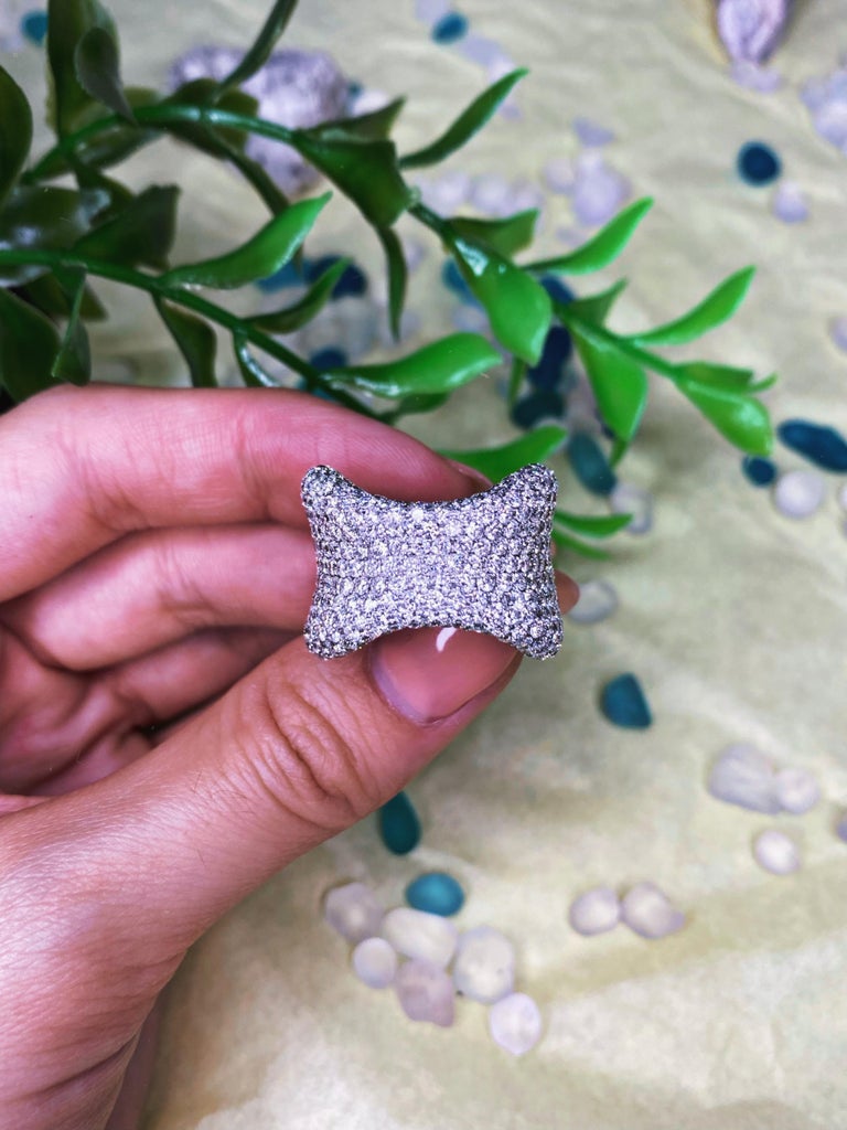 Customizable 18kt White Gold Bone Shape Ring of 7.32ct diamonds For ...