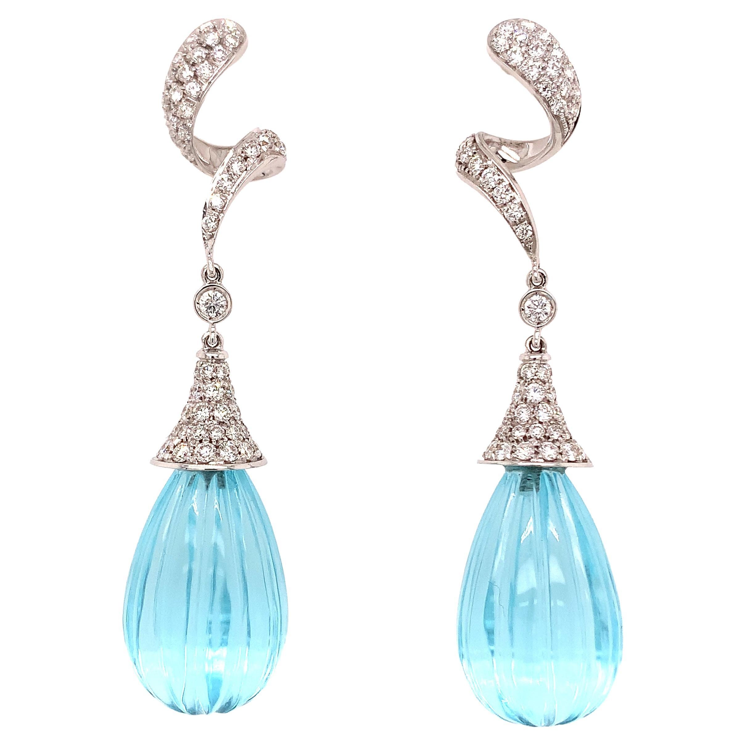 Aquamarine Blue Topaz White Gold Drop Earrings at 1stDibs