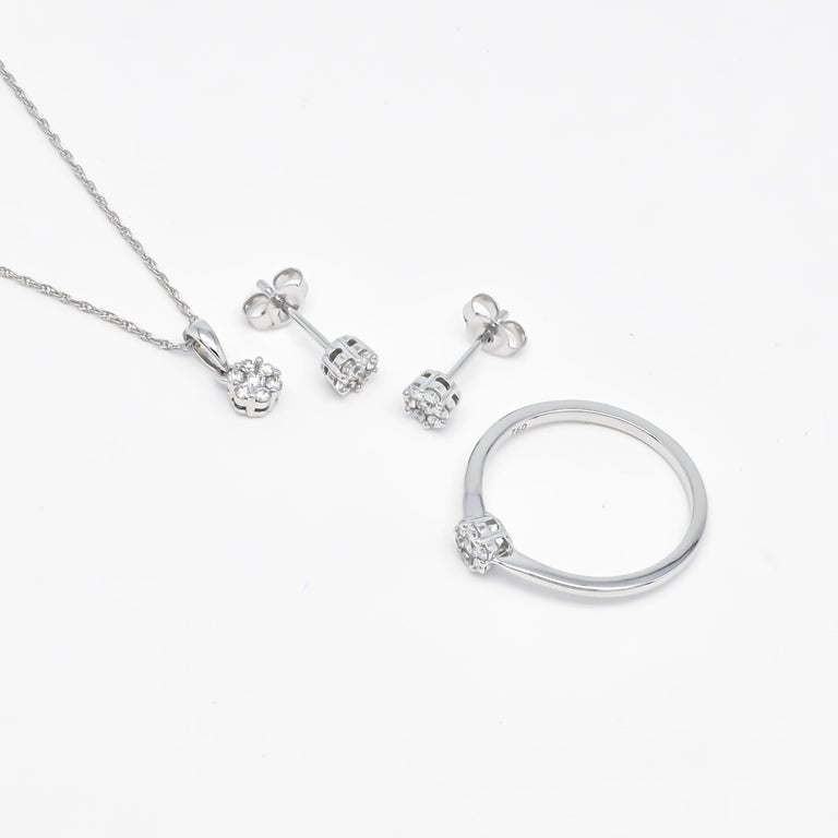 18KT White Gold Diamond Bridal Jewelry Set S01217, Flower Cluster ...